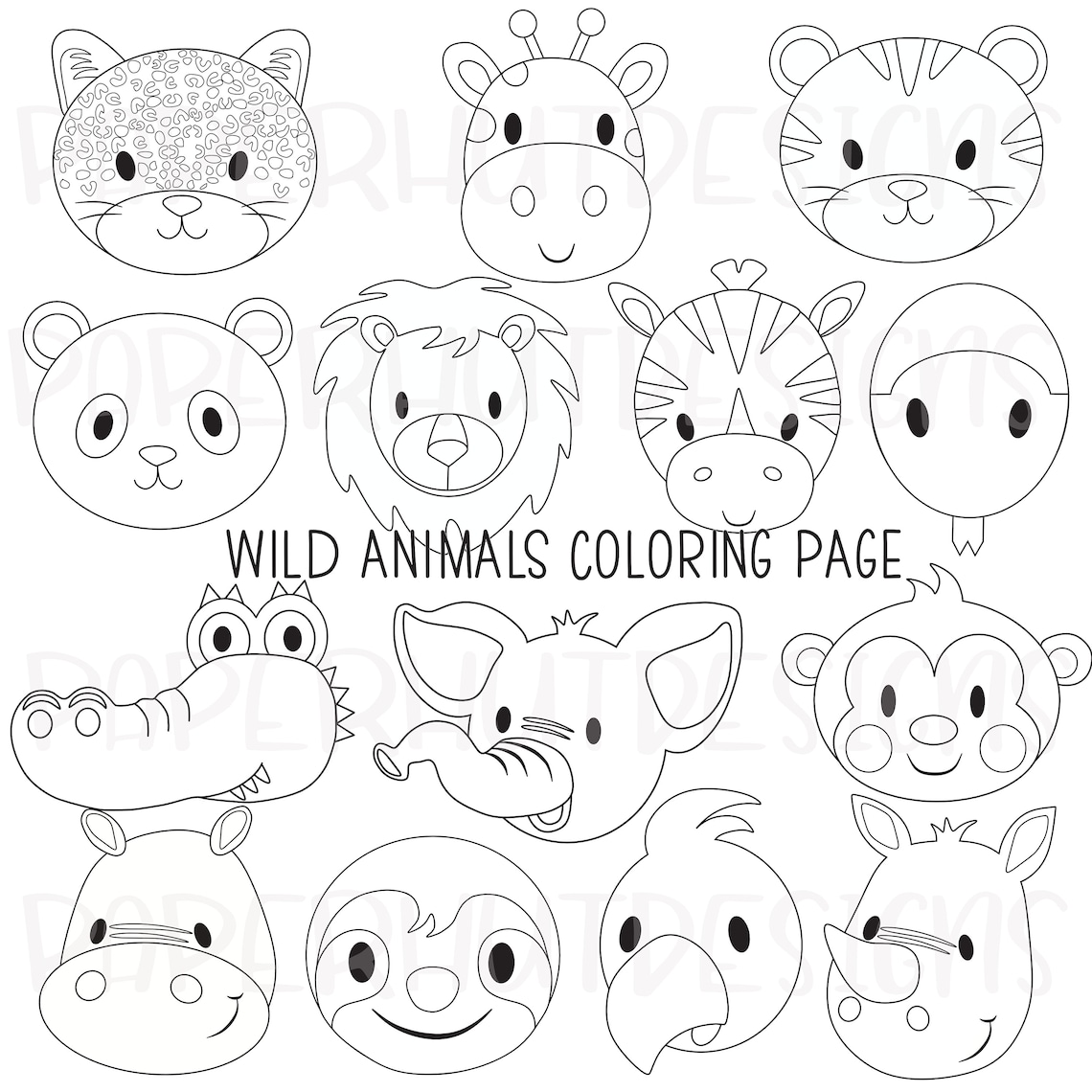 Jungle Animal Faces Digital Stampssafari Digital Stampswild - Etsy