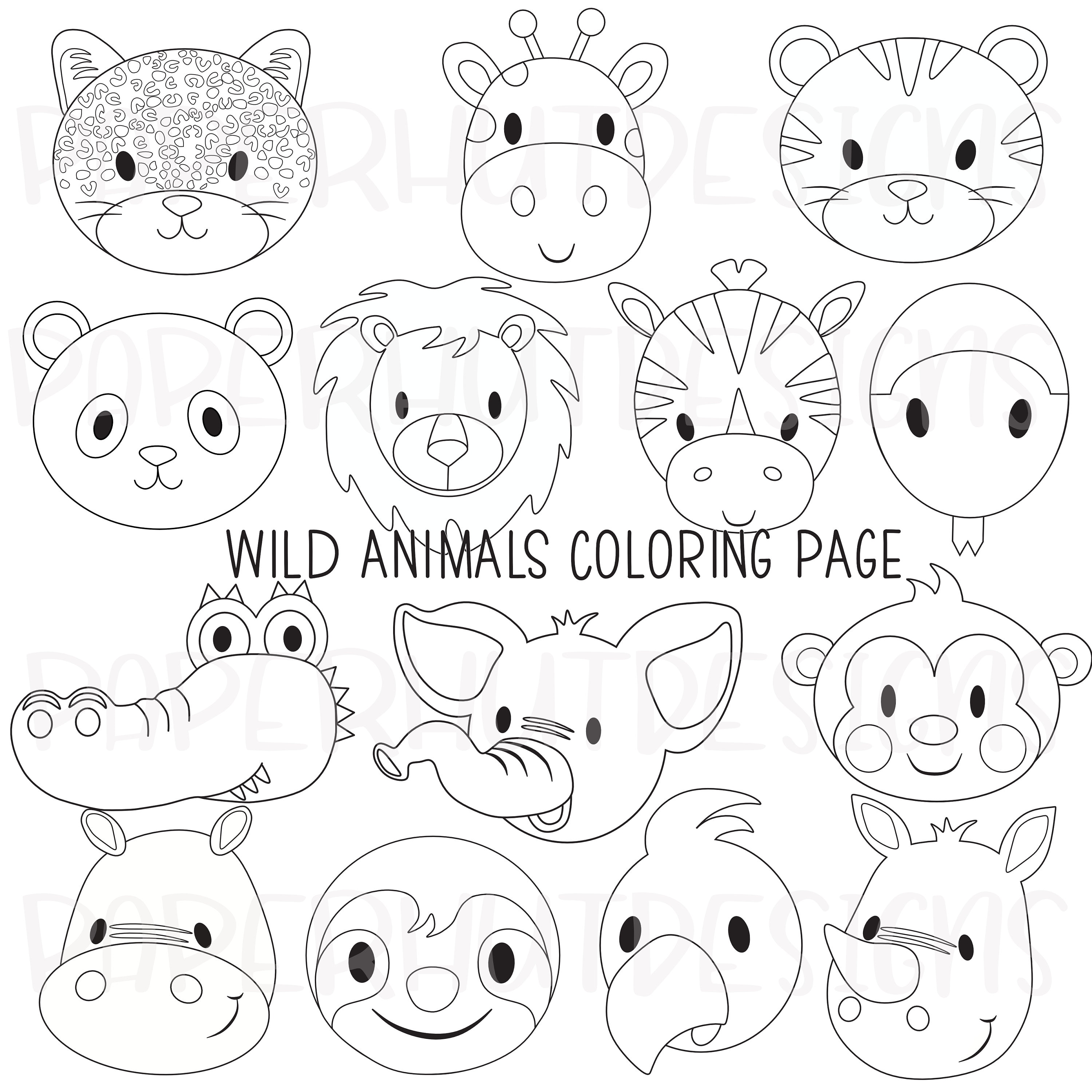 Jungle Animal Faces Digital Stampssafari Digital Stampswild - Etsy