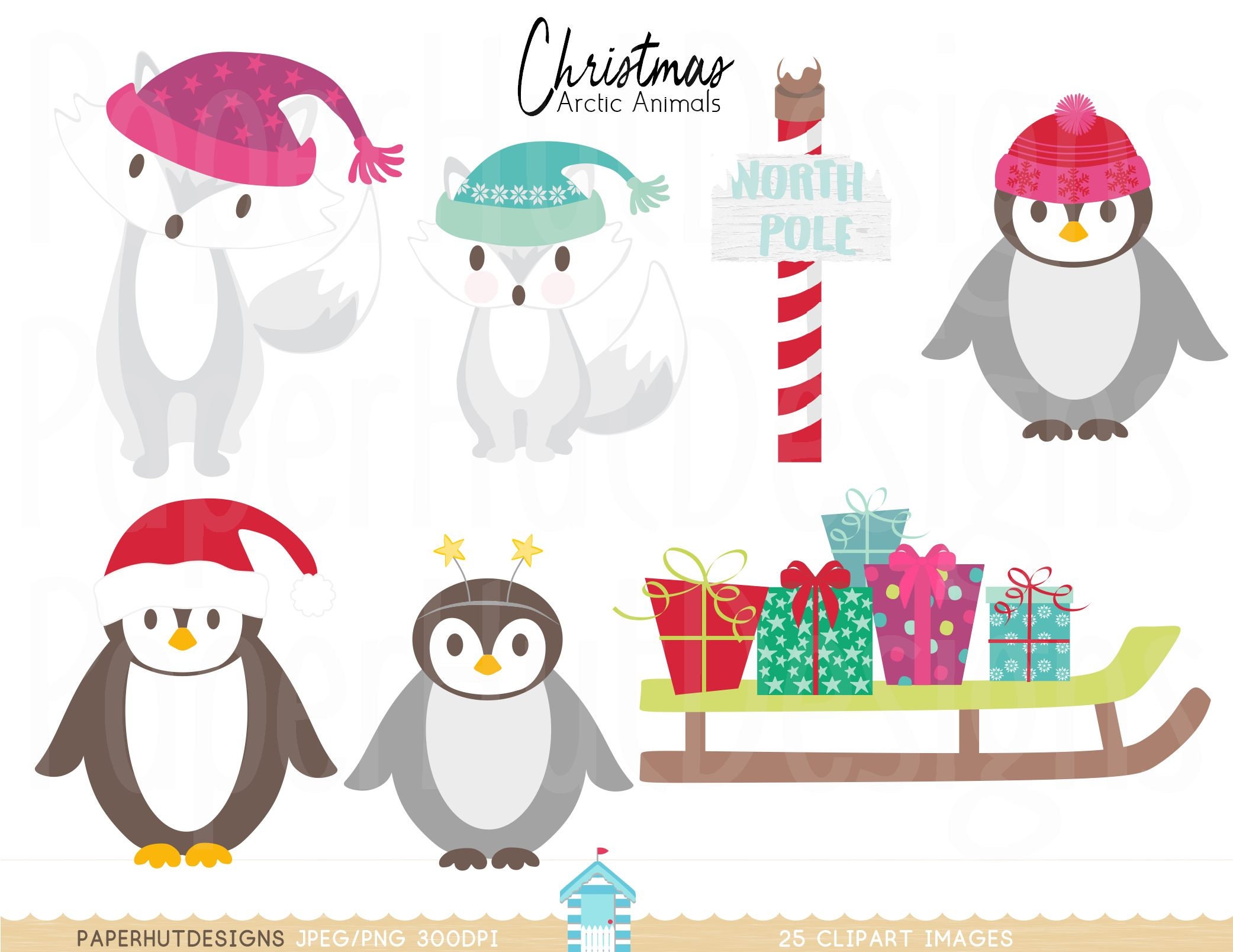 Christmas Arctic Animals Clipart-polar Animals-arctic Animals - Etsy