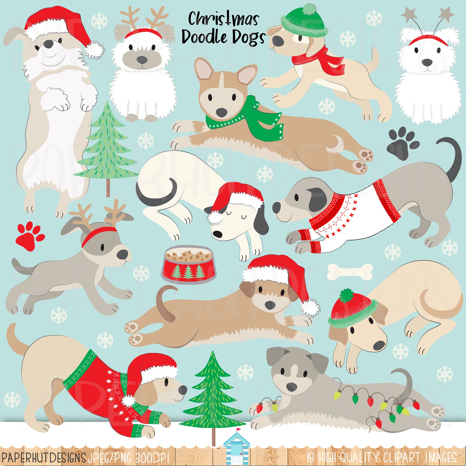 Christmas Dog Clipart Set|dog Clip Art|christmas Doodle Dogs|dog ...