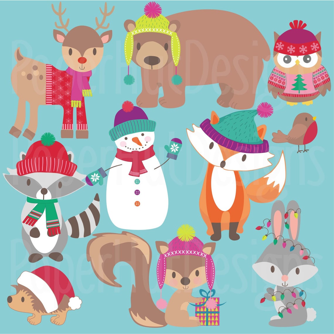 Christmas Woodland Clipart-woodland Animals Clipart-christmas | Etsy