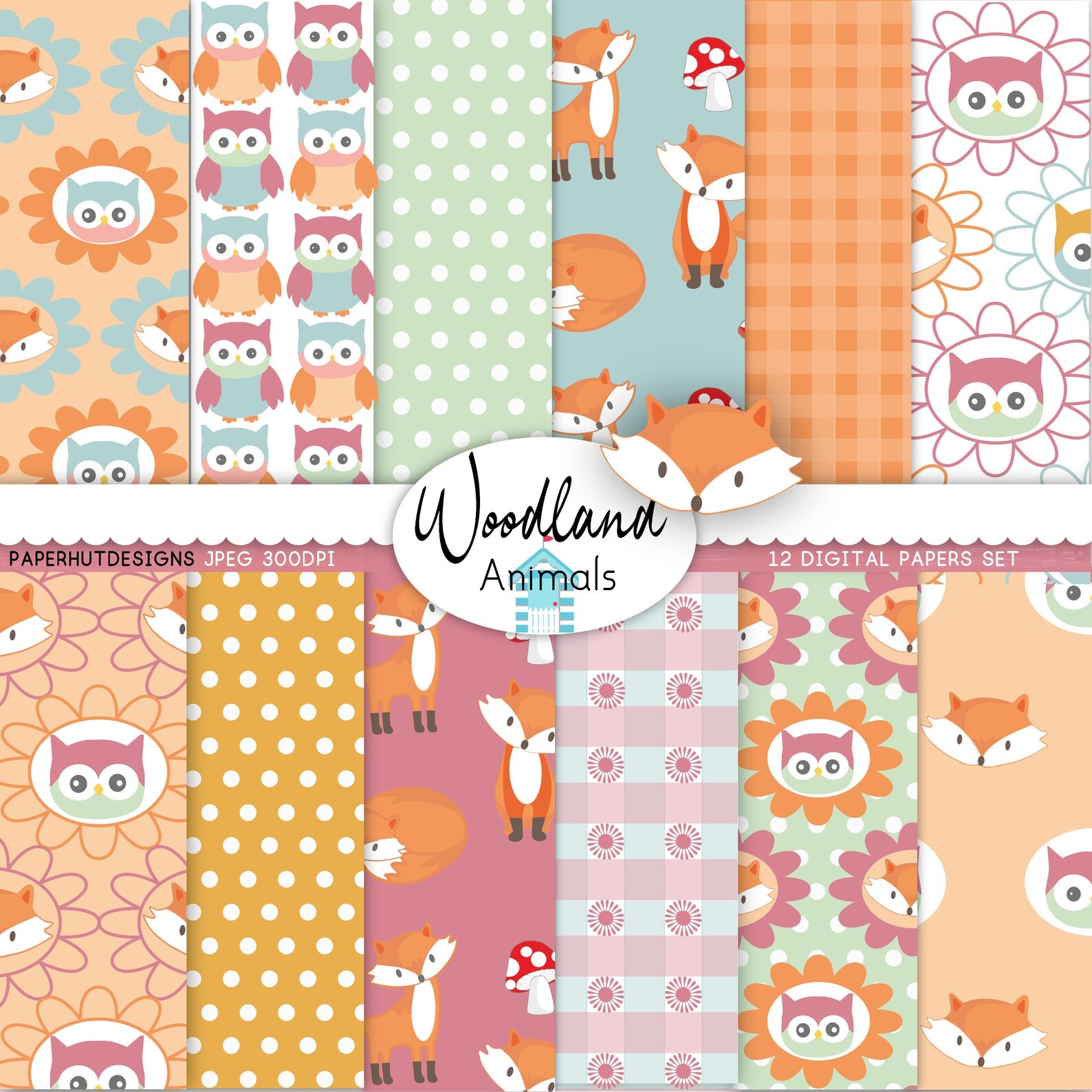 Woodland Animals Digital Papers Autumn Winter Forest Friends - Etsy