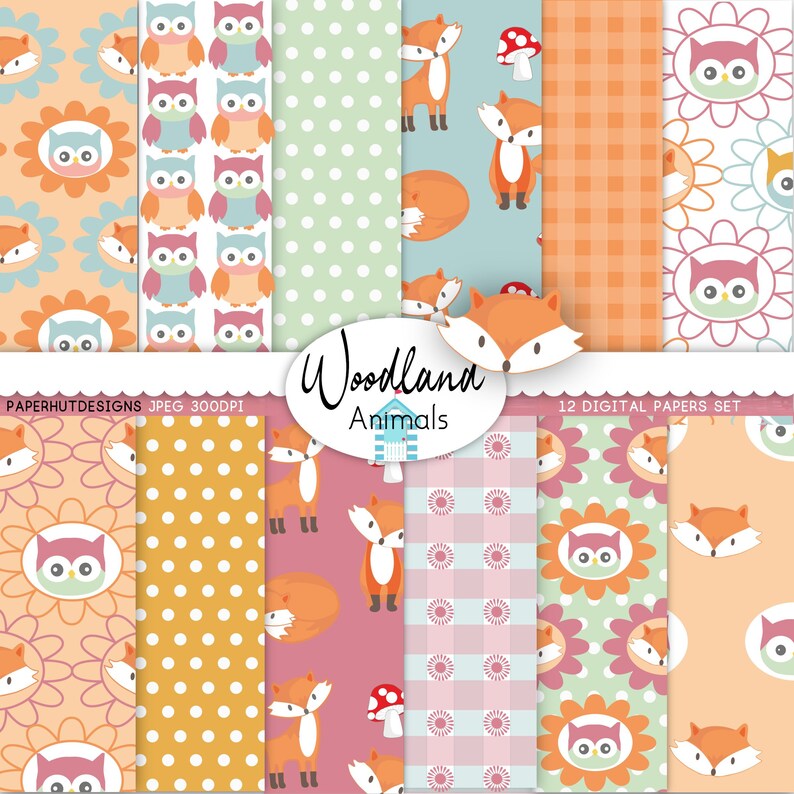 Woodland Animals Digital Papers Autumn Winter Forest Friends - Etsy