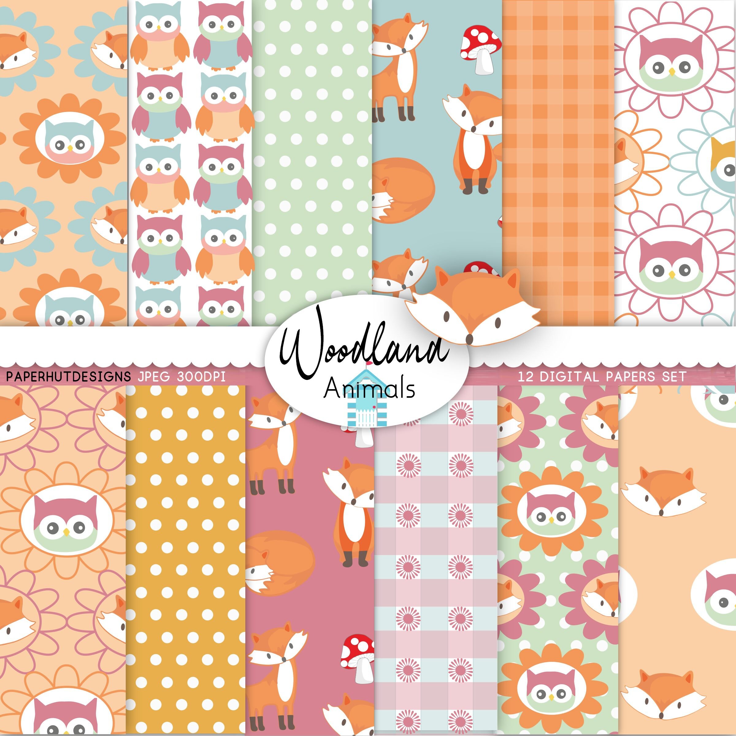 Woodland Animals Digital Papers Autumn Winter Forest Friends | Etsy