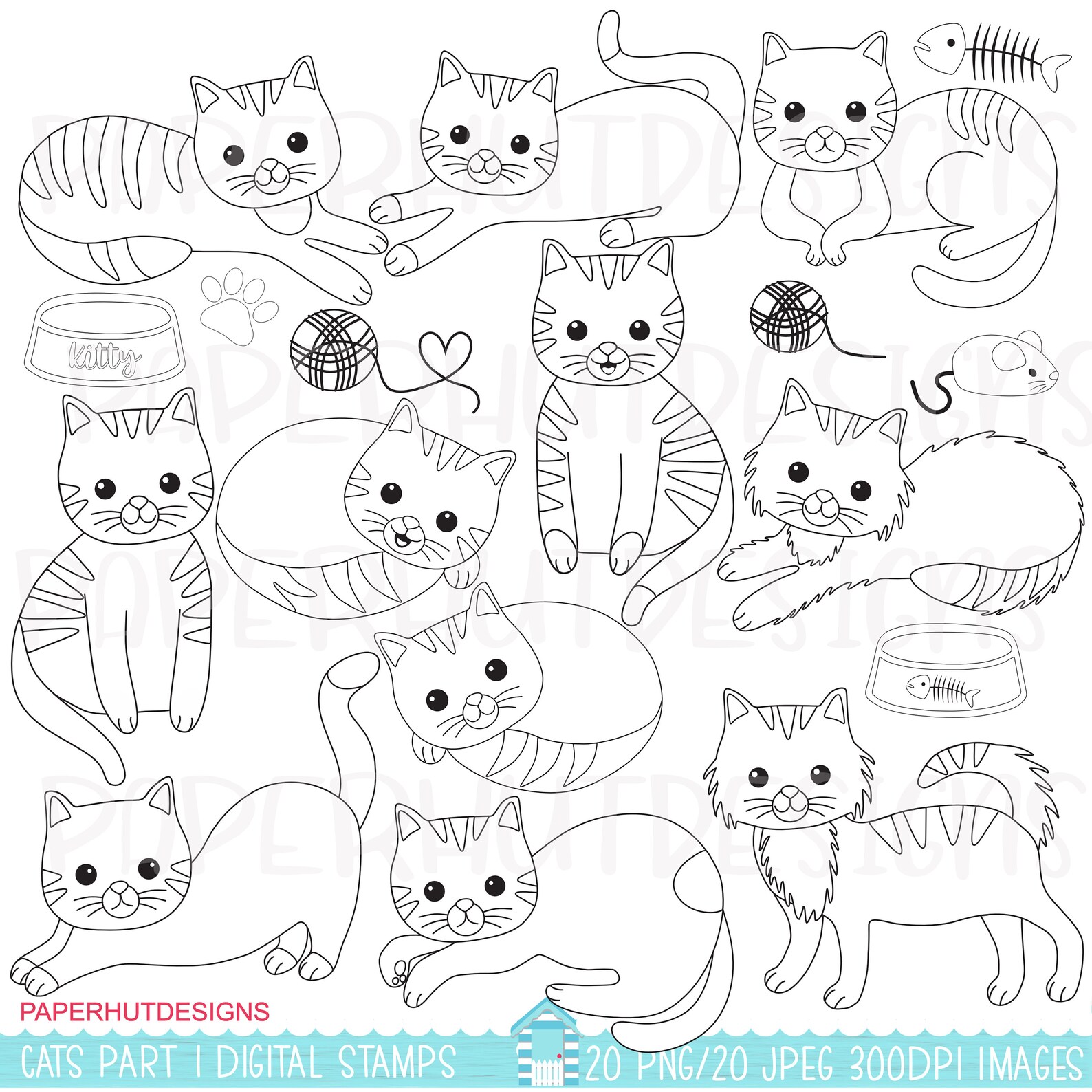 Cats Digital Stampskitten Digital Stampskitties Digital - Etsy