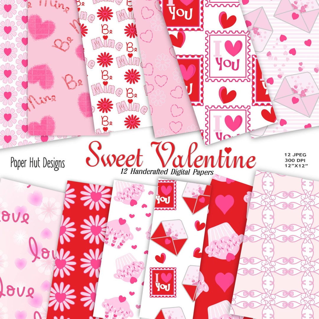 Valentine Digital Paper-valentines Red & Pink Digital Papers-love ...