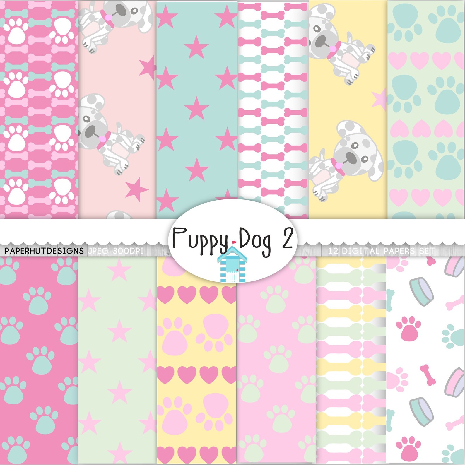 Puppy Dog Digital Papers-Paws-Stars. Personal or Commercial | Etsy