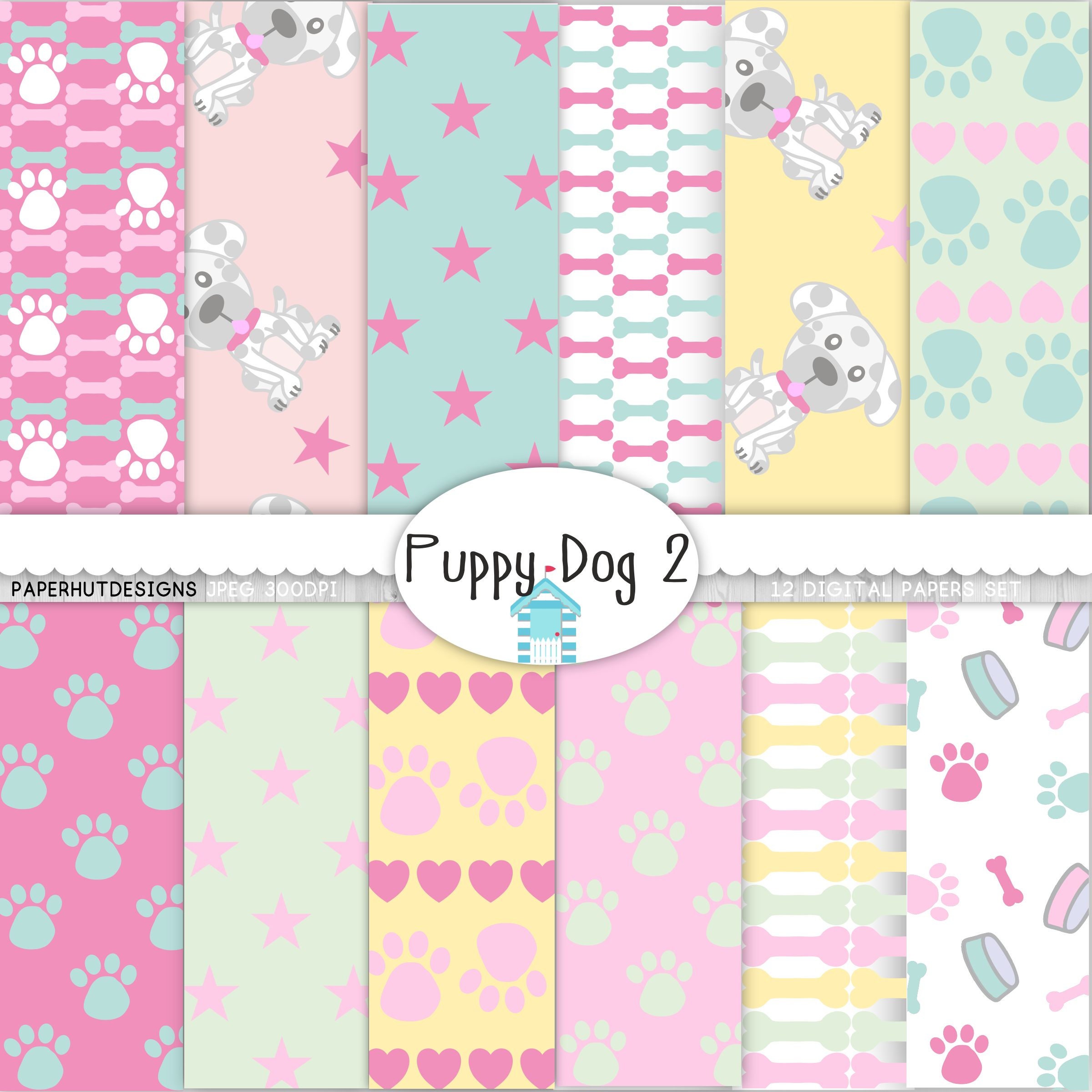 Puppy Dog Digital Papers-Paws-Stars. Personal or Commercial | Etsy