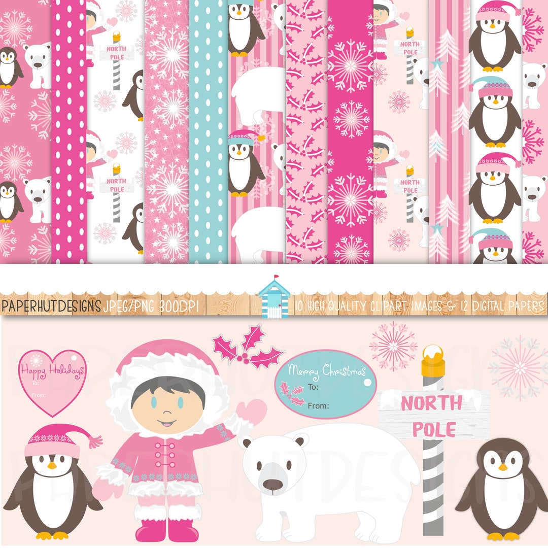 Christmas Digital Papers-christmas Clipart-polar Animals-holiday Clip ...