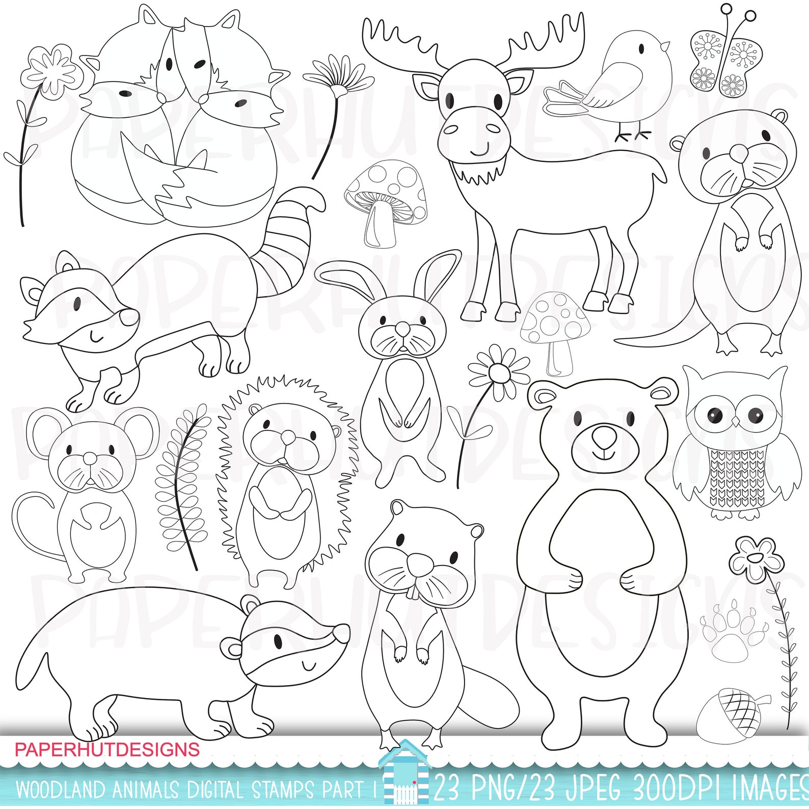 Woodland Animals Digital Stamps|forest Animals Digital Stamps|woodland ...