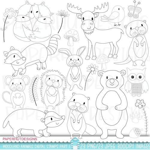 Camping Animals Clipart Woodland Forest Clip Art Cute Fox - Etsy