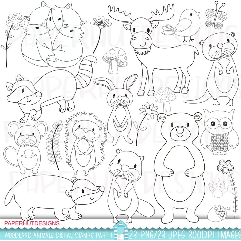 Woodland Animals Digital Stamps|forest Animals Digital Stamps|woodland ...