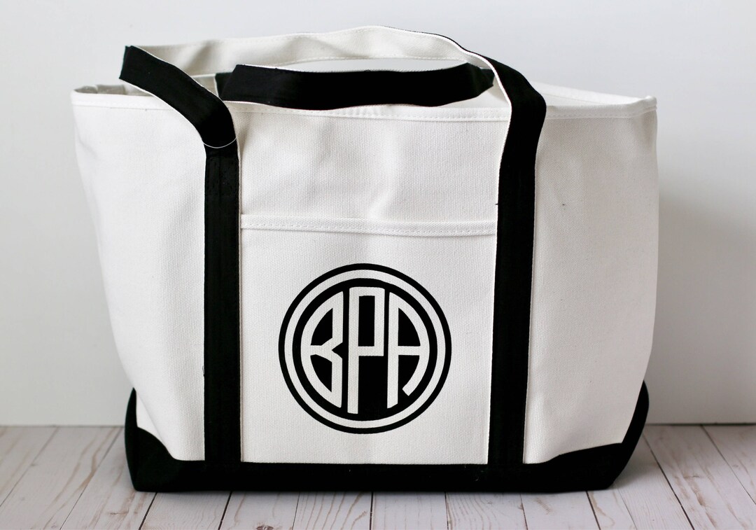 Large Canvas Monogram Tote - Etsy