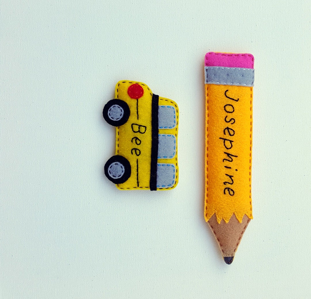 Felt School Bus or Pencil Magnets or Ornaments, Personalized Teacher or ...