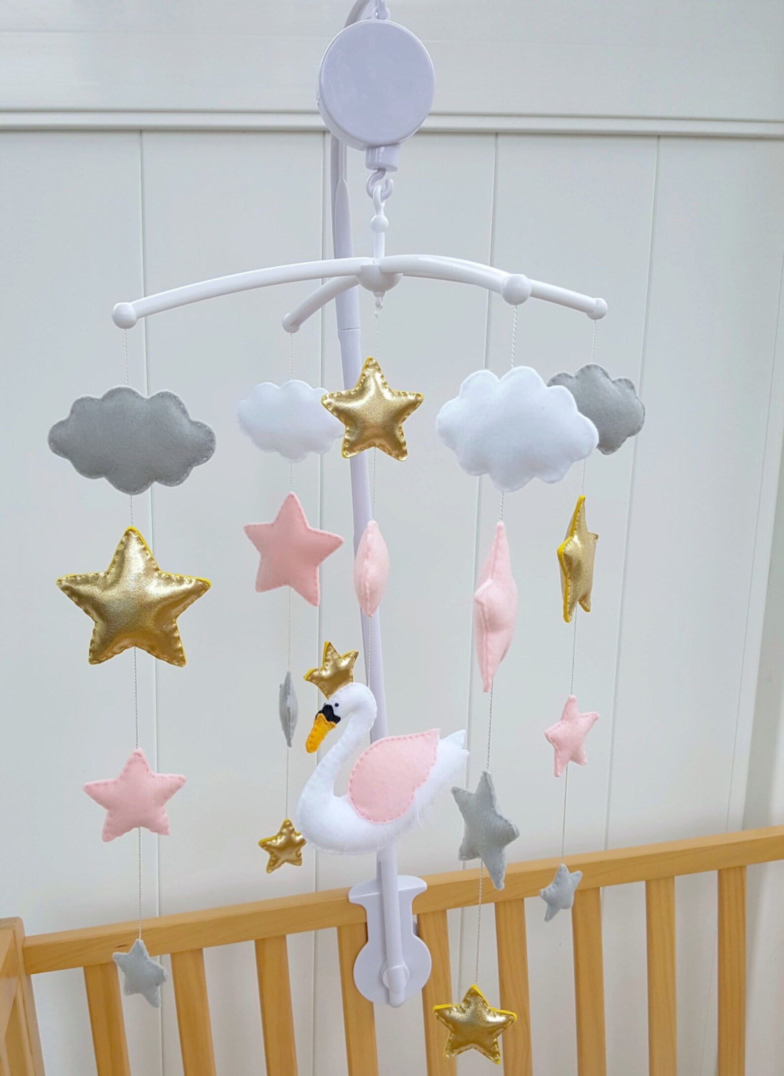 Magical Swan Baby Mobileswan Crib Mobilepink Grey and White - Etsy
