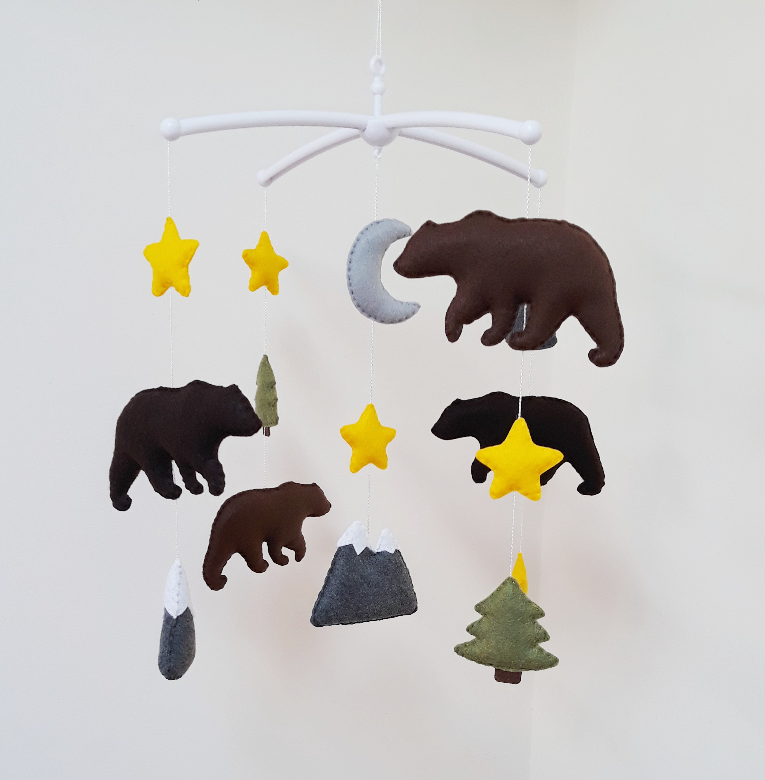Black Brown Bear Baby Mobileadventure Mobilewoodland - Etsy