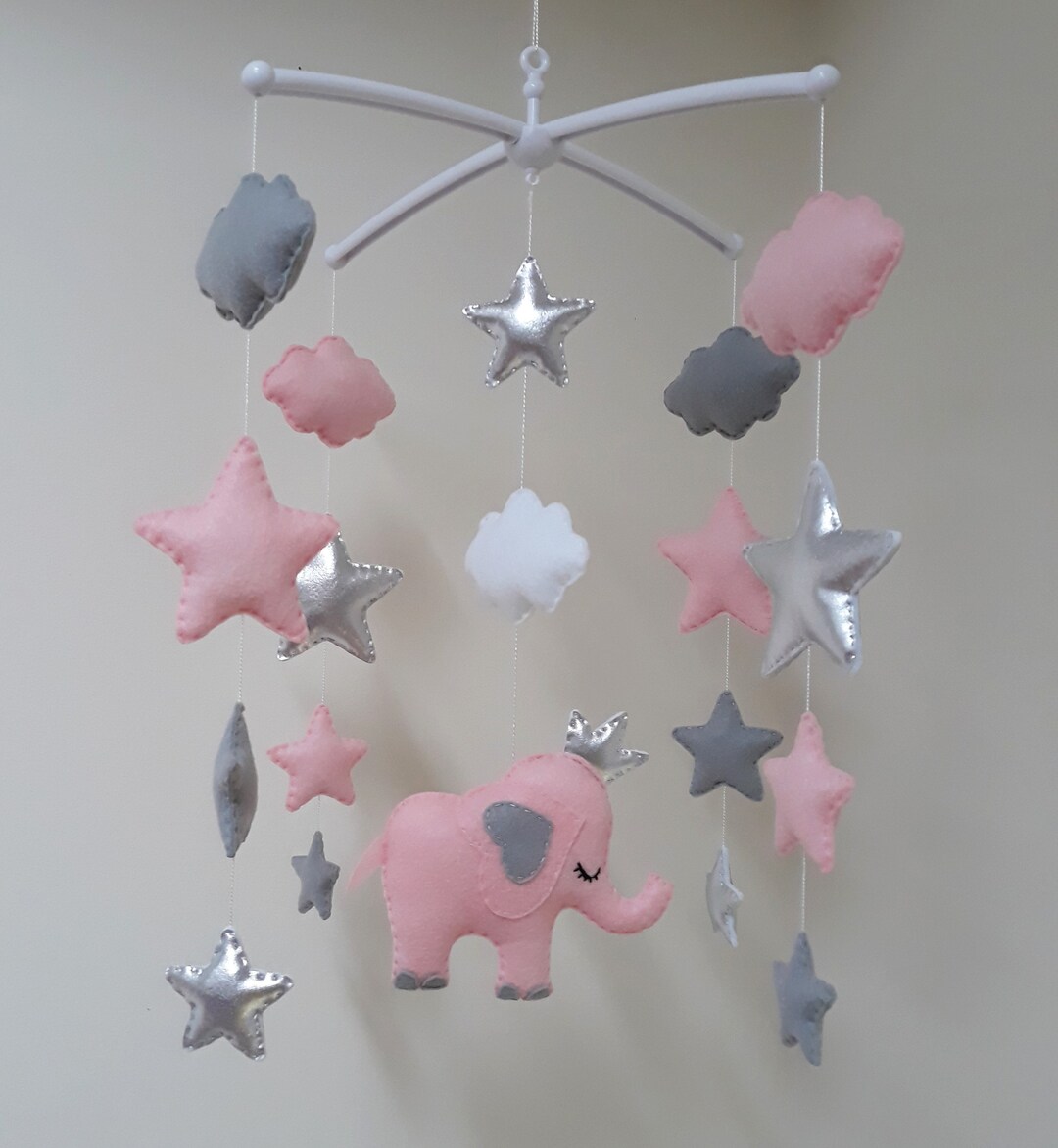 Pink Elephant Baby Mobile,princess Elephant Mobile,silver Stars Mobile ...