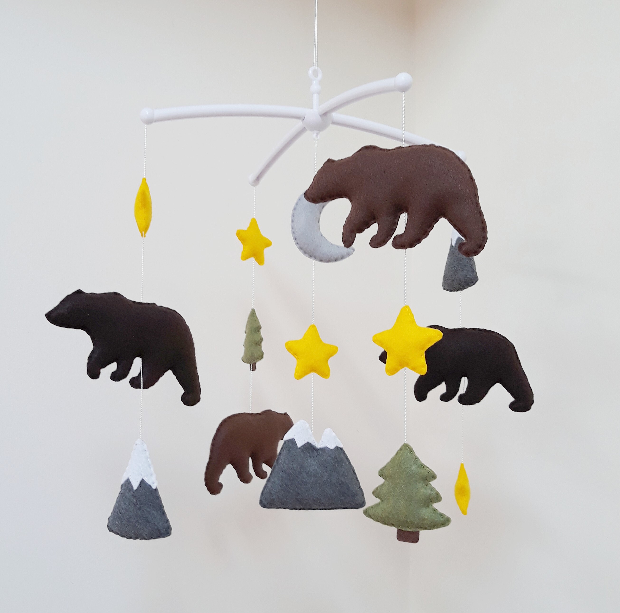 Black Brown Bear Baby Mobileadventure Mobilewoodland - Etsy