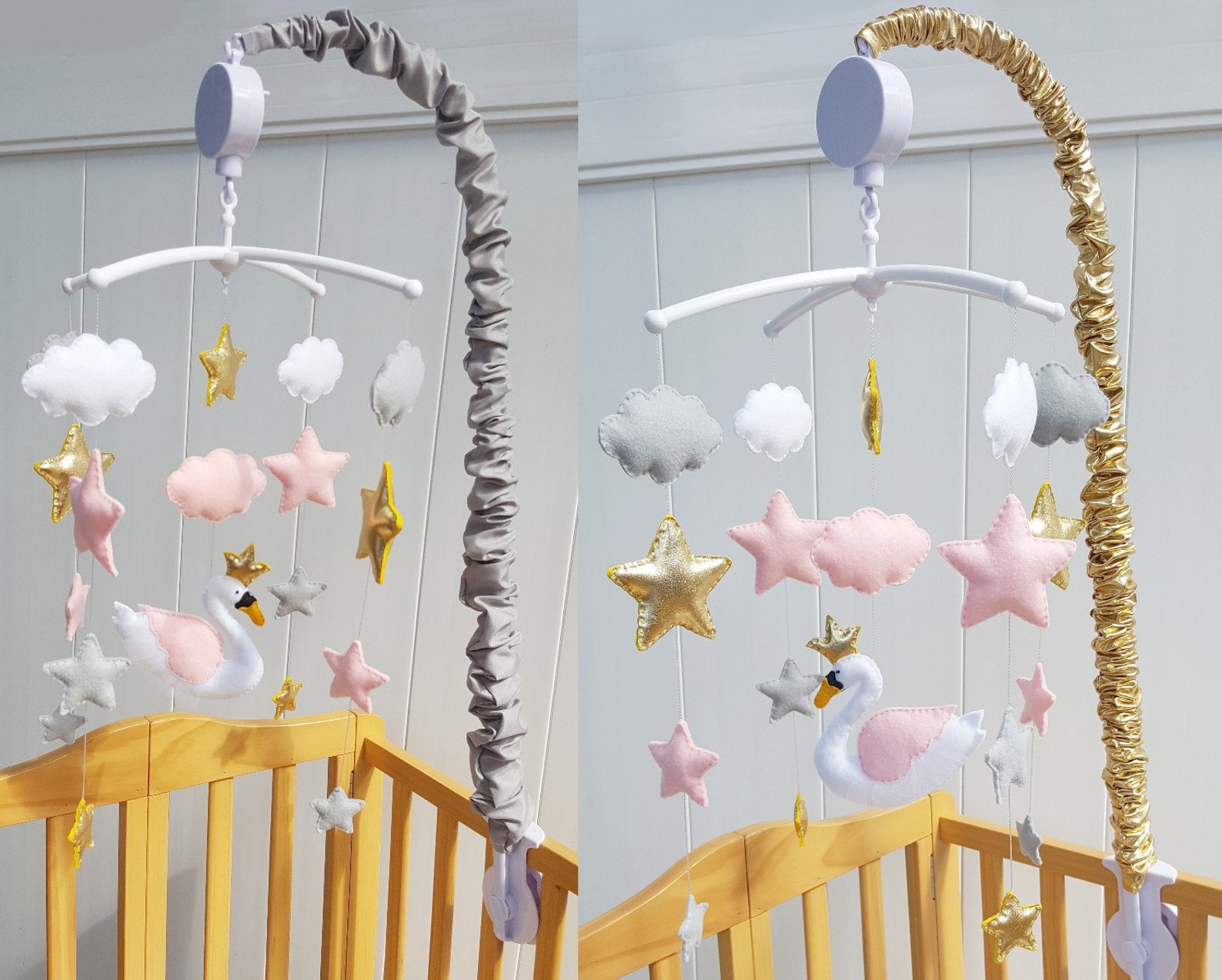 Magical Swan Baby Mobileswan Crib Mobilepink Grey and White - Etsy