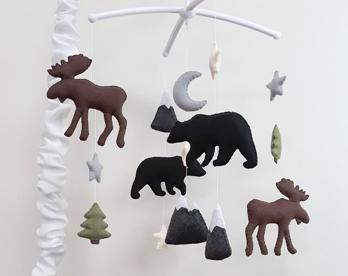 Moose Bear Adventure Baby Mobile, Woodland Baby Mobile,moose Mountain ...