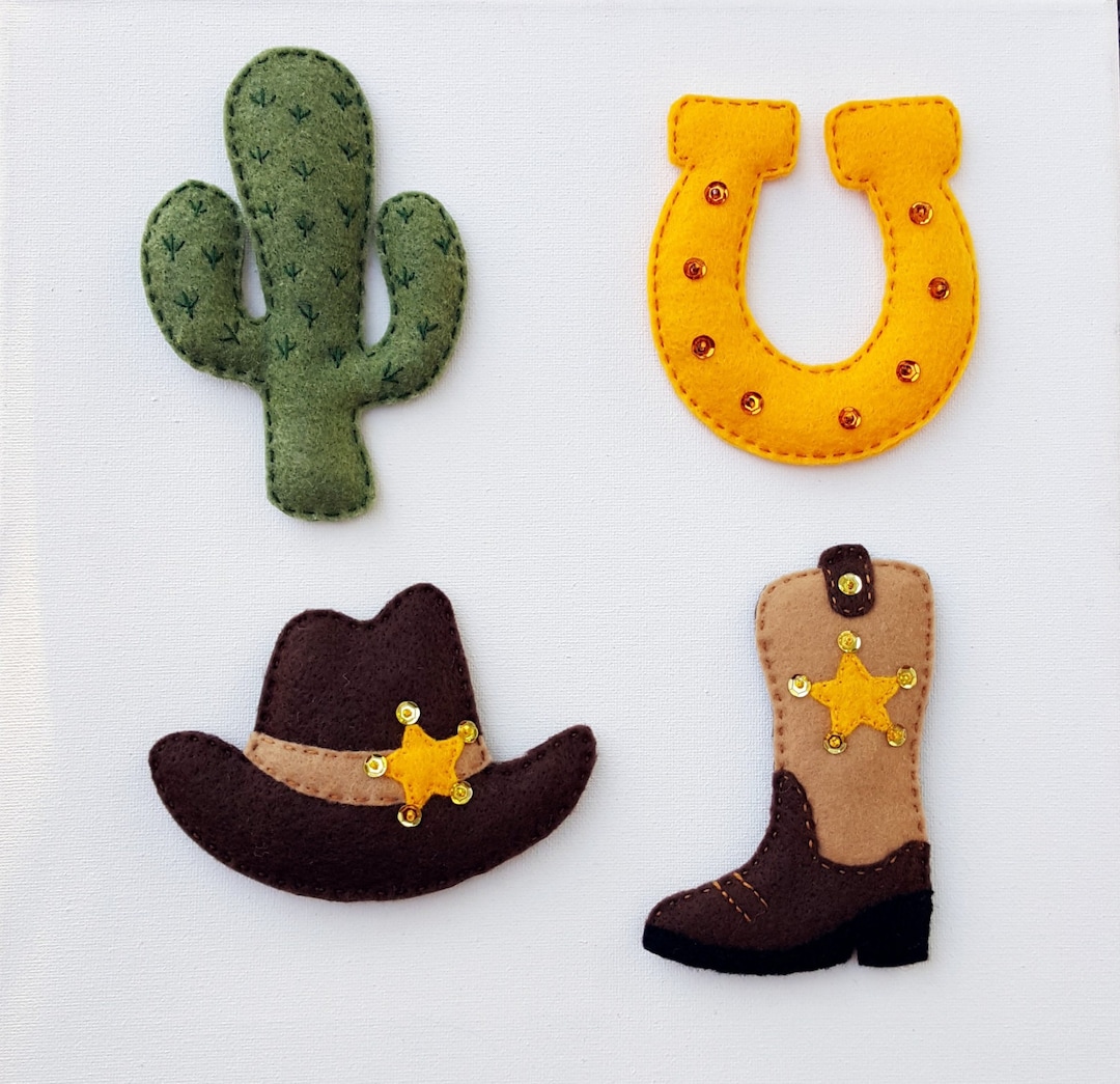 Lucky Cowboy Felt Magnets or Ornaments,set of 4, Felt Cowboy Boot,felt ...