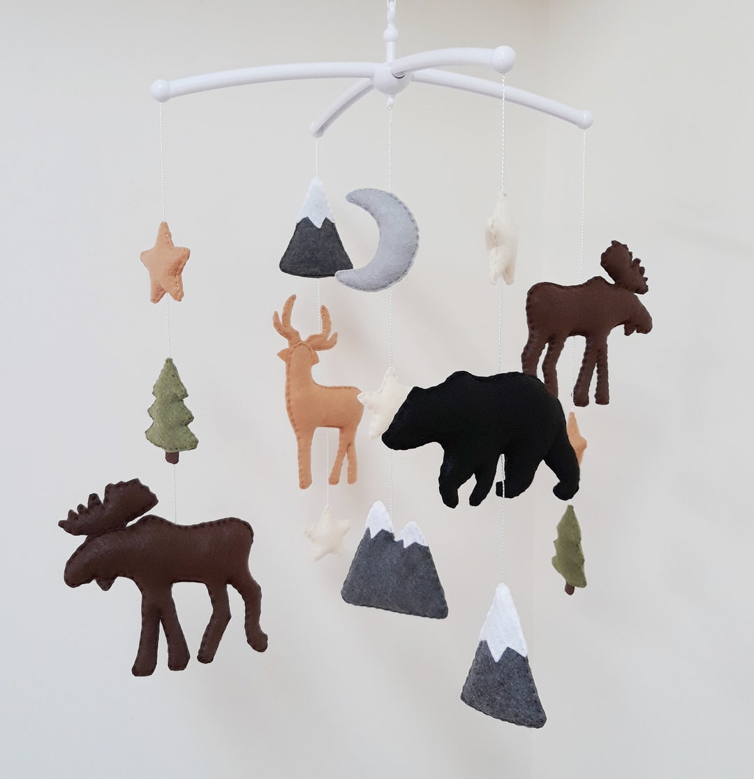 Deer Moose Bear Mobile,adventure Bear Moose Deer Mobile,felt Baby ...