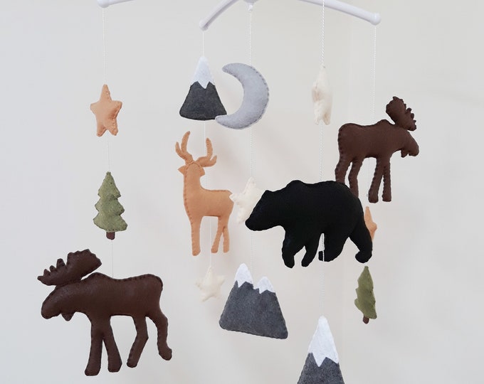 Deer Moose Bear Mobile,adventure Bear Moose Deer Mobile,felt Baby ...