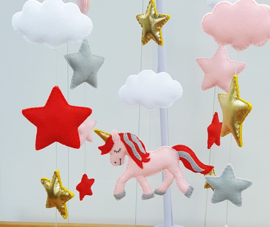 Pink Unicorn Baby Mobile, Stars and Clouds Baby Mobile,unicorn Mobile ...