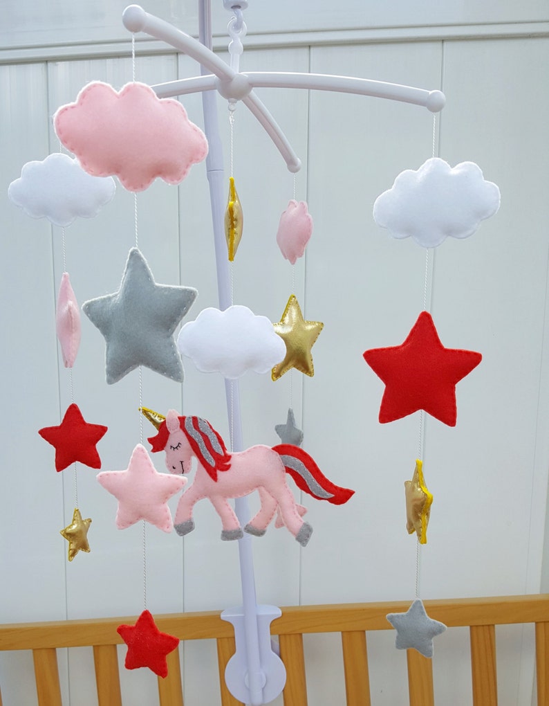 Pink Unicorn Baby Mobile Stars and Clouds Baby Mobileunicorn - Etsy