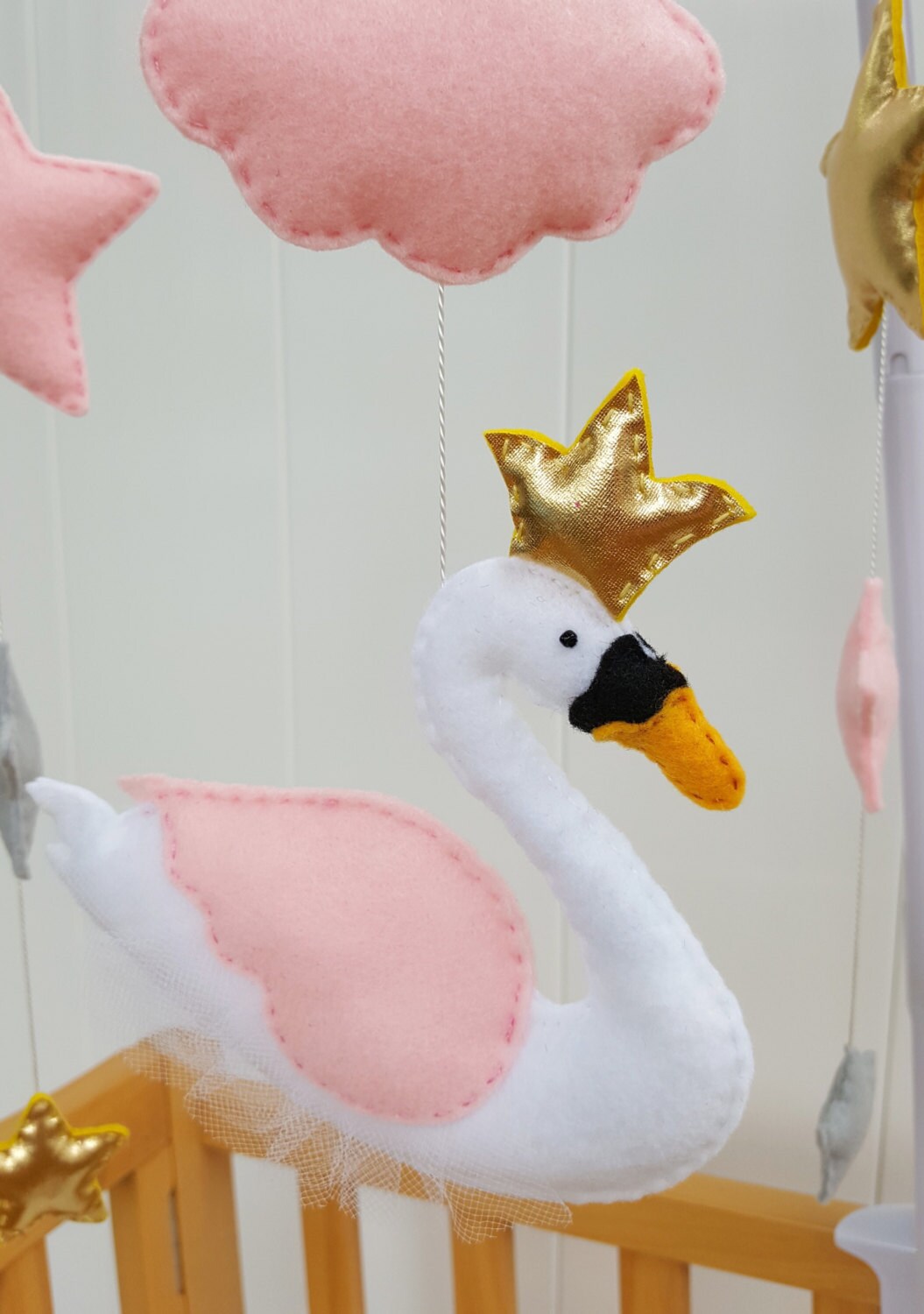 Magical Swan Baby Mobileswan Crib Mobilepink Grey and White - Etsy