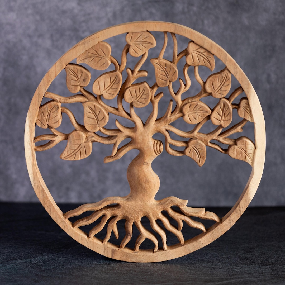 Hand-carved Wooden Tree of Life Wall Art | Natural Wood Home Decor ...