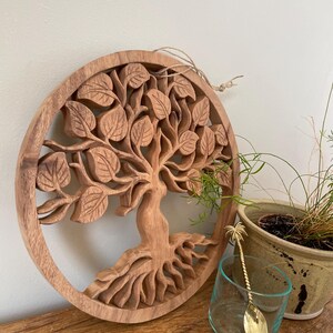 Hand-carved Wooden Tree of Life Wall Art | Natural Wood Home Decor ...