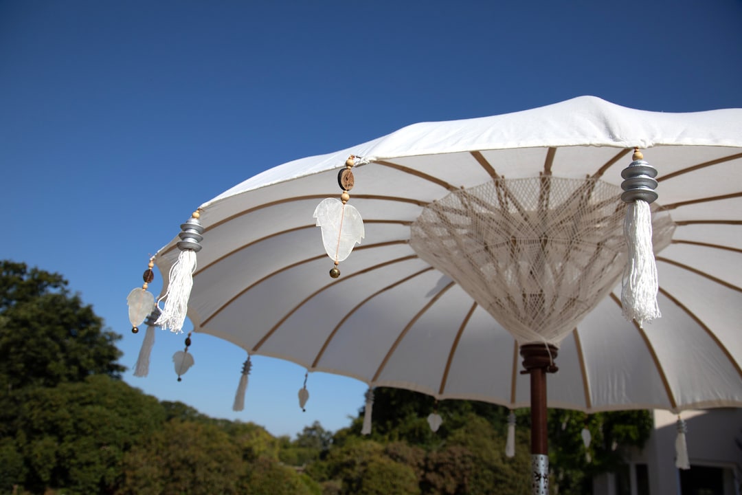Ecru Garden Parasol Umbrella | Tassel Macrame Wooden Garden Umbrella ...