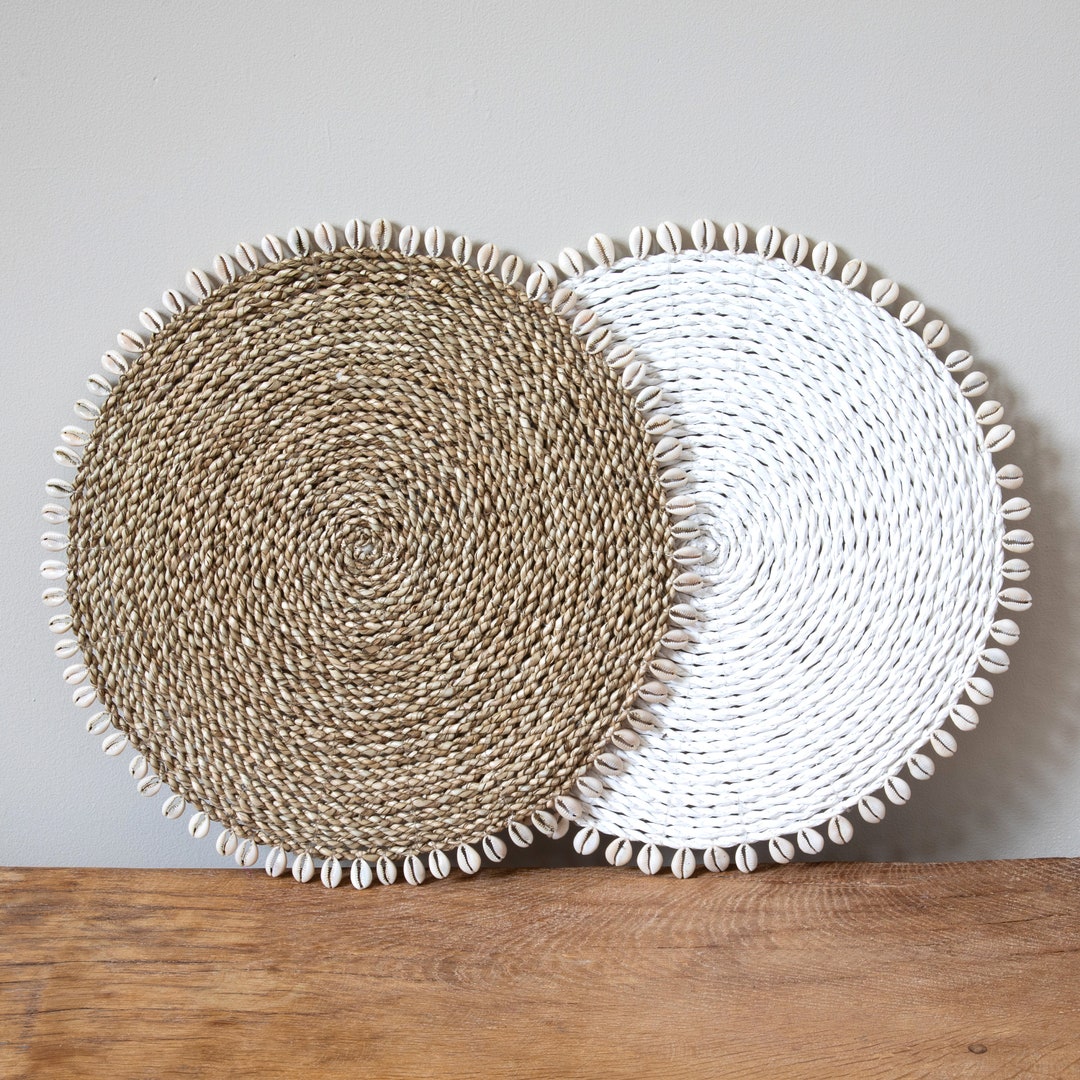 Rattan Cowrie Shell Round Placemat Natural Placemat With - Etsy
