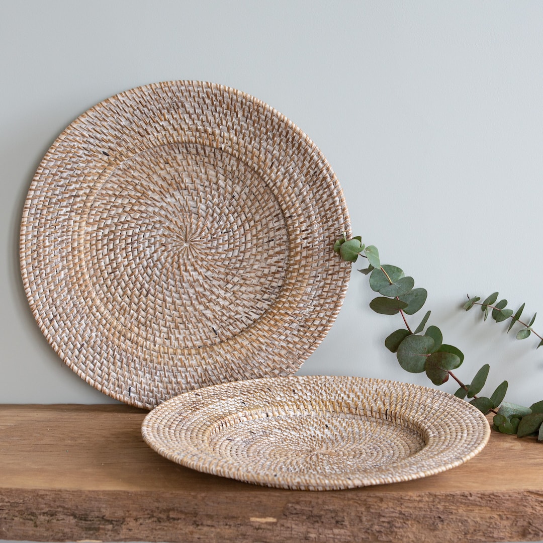 Round Rattan Charger Plate | Wicker Tray for Plate | White Wash Rattan ...