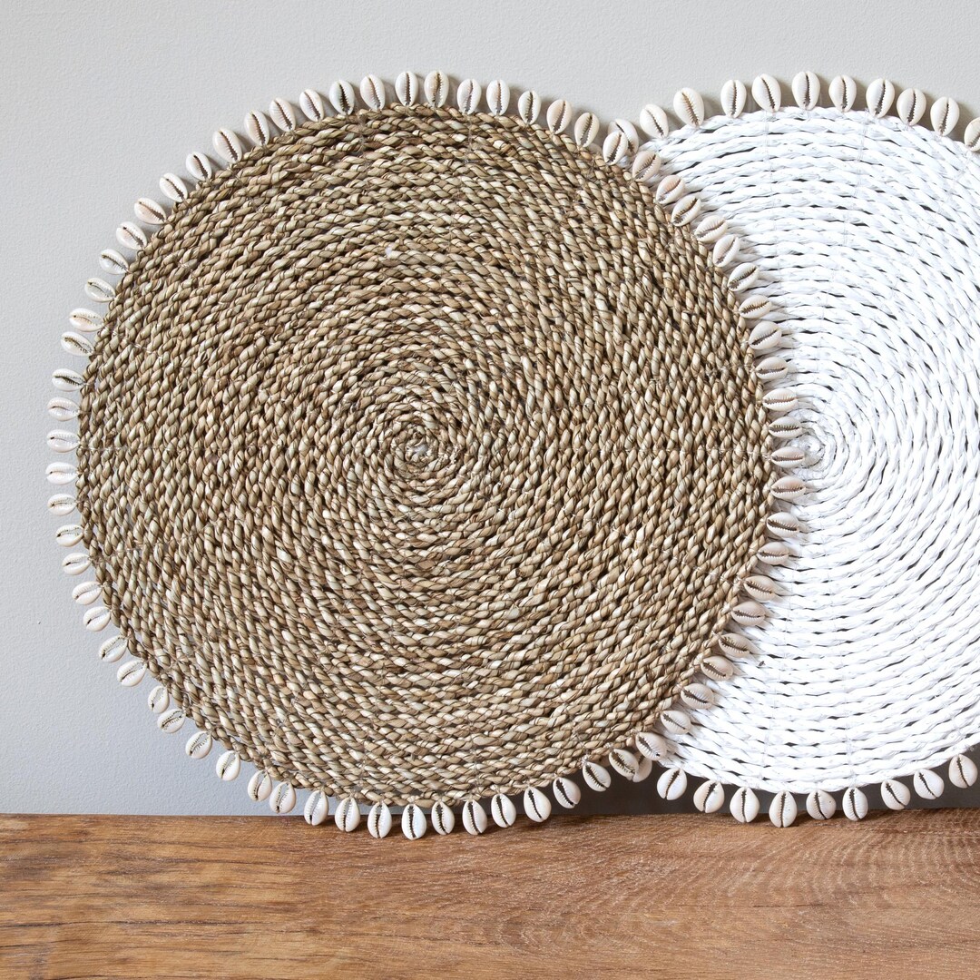 Rattan and Cowrie Shell Round Placemat Natural Mat With Cowrie Shell ...