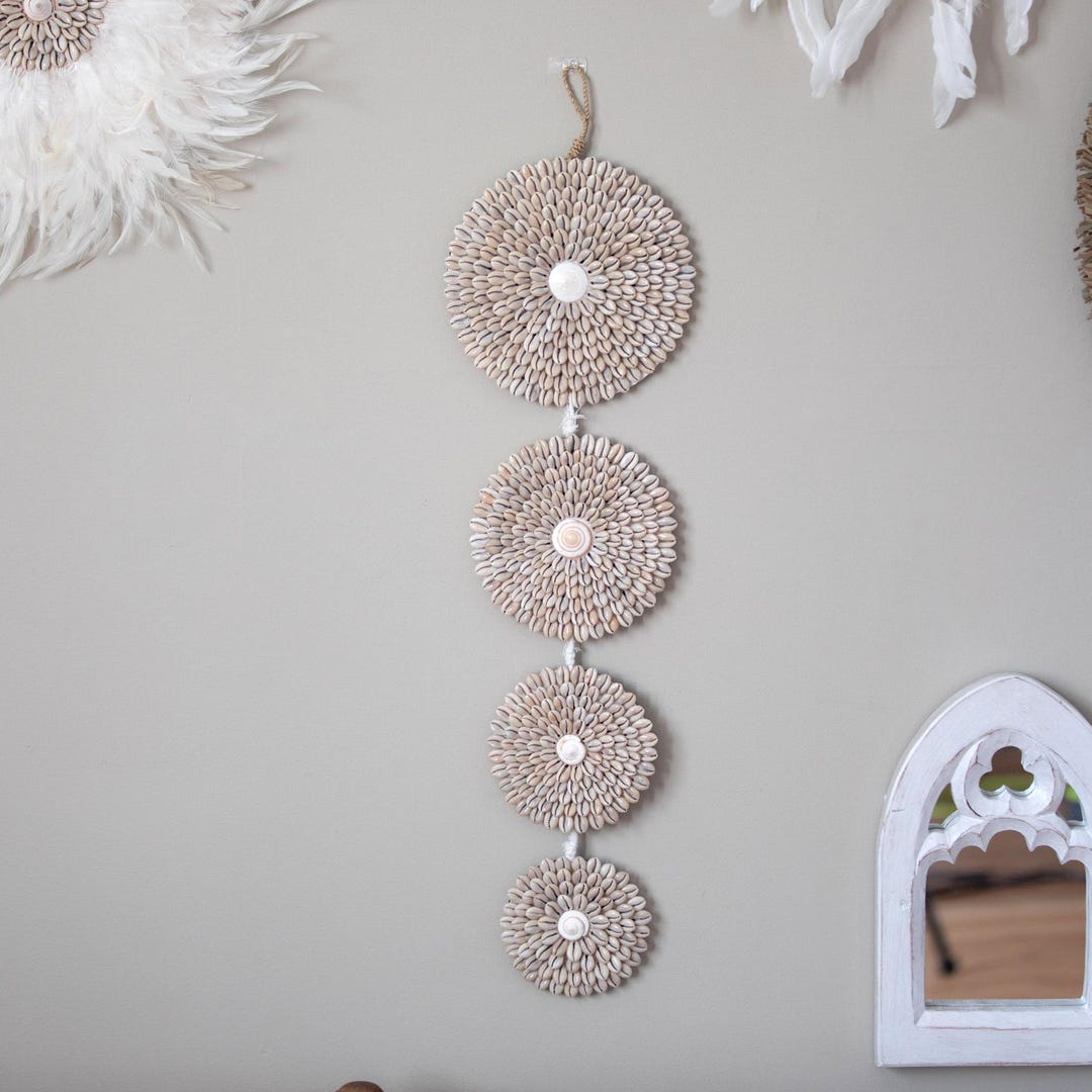 Four Disc Shell Wall Hanging Decoration | Boho Wall Decor | Handmade ...