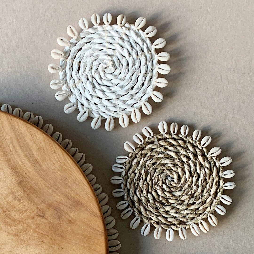 Shell Coaster With Cowrie Shells | Round Shell Coaster | Shell and ...