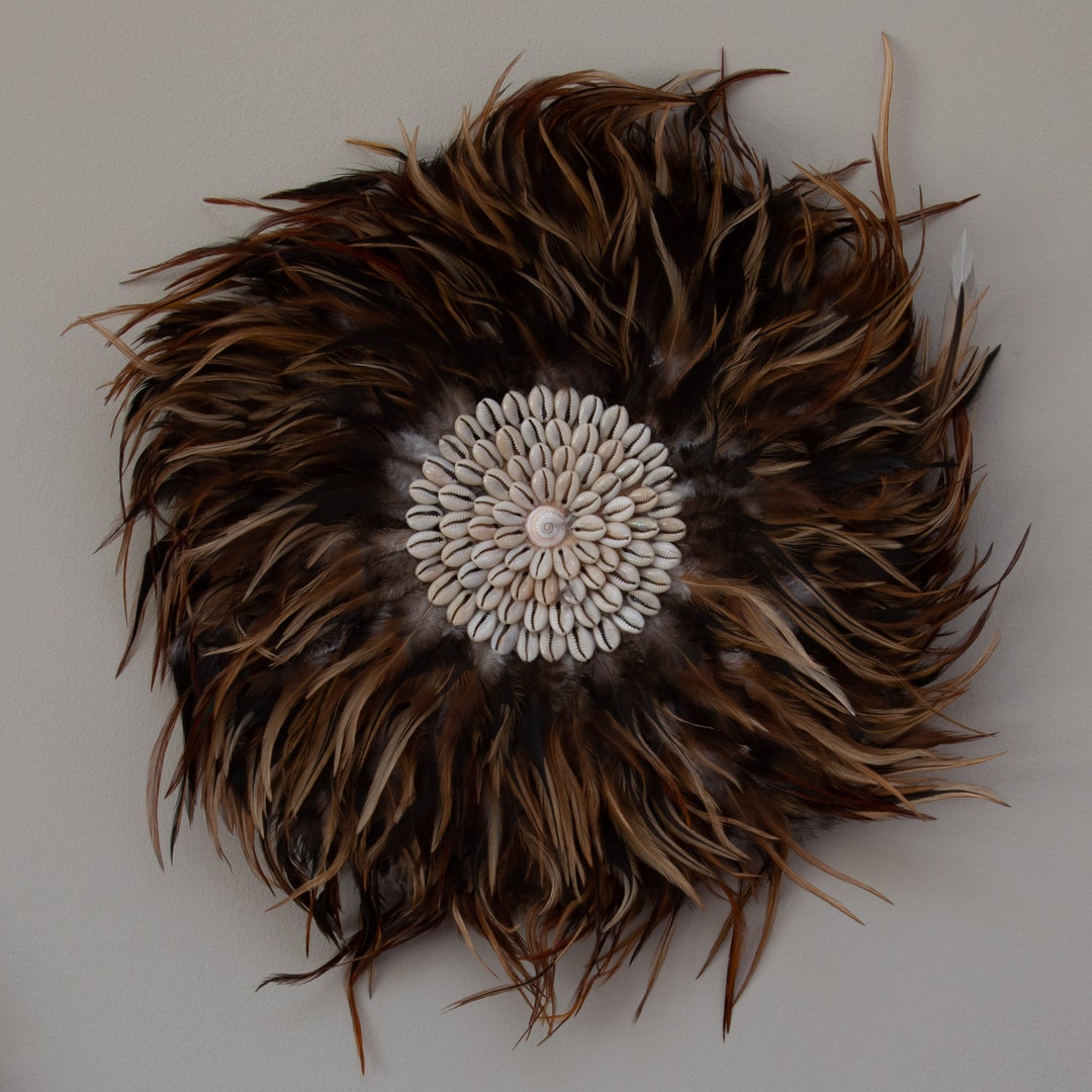 Brown Feather and Shell Wall Hanging Juju Hat Feather Wall - Etsy