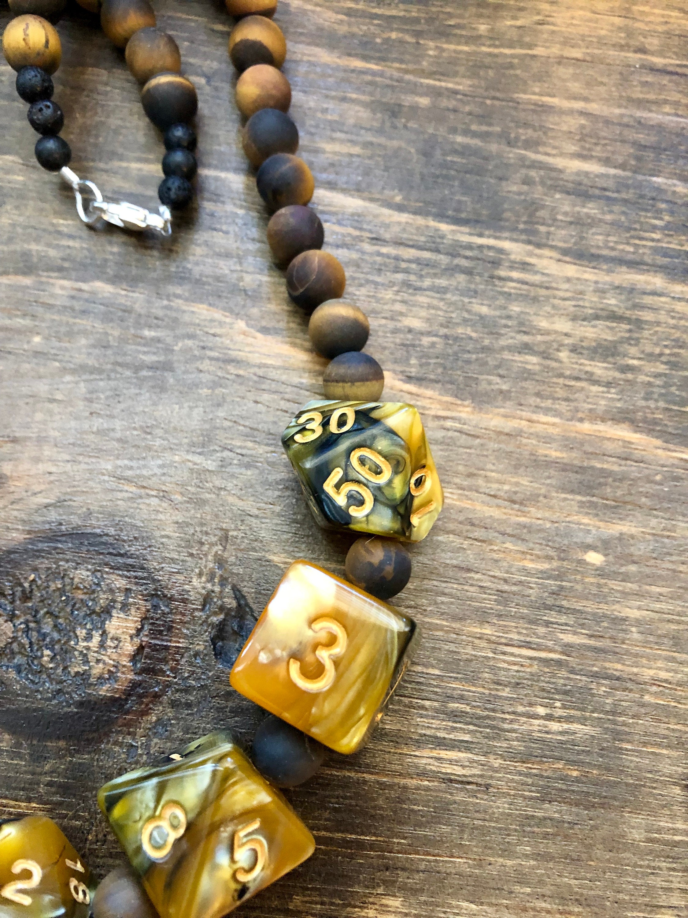 Dungeons and Dragons Necklace, Dnd, Tigers Eye Beads, Sterling Silver ...