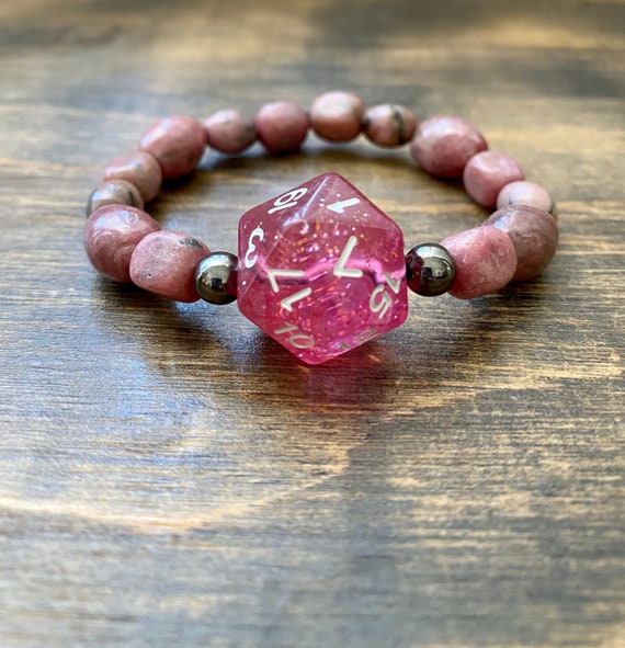 Dnd Bracelet Rhodonite and Gunmetal Beads Elastic Bracelet - Etsy