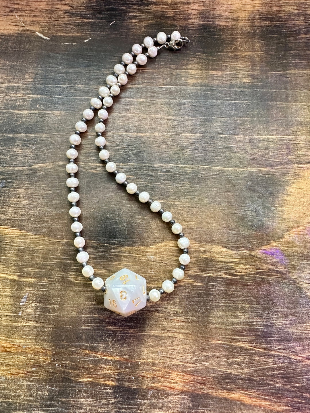 Dnd Necklace, Pike, Dnd, D20, MTG, Fresh Water Pearls, Sterling Silver ...