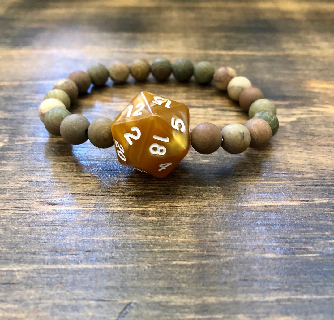 Dnd Bracelet, Jasper Beads, Elastic Bracelet, Dice, Dnd, D20, MTG ...