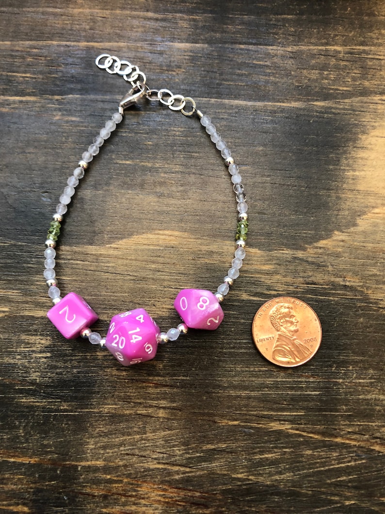 Dice Bracelet, Caduceus, Dnd, D20, MTG, Rose Quartz & Peridot, Sterling ...