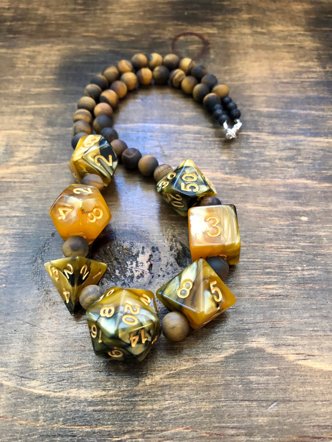 Dungeons and Dragons Necklace, Dnd, Tigers Eye Beads, Sterling Silver ...