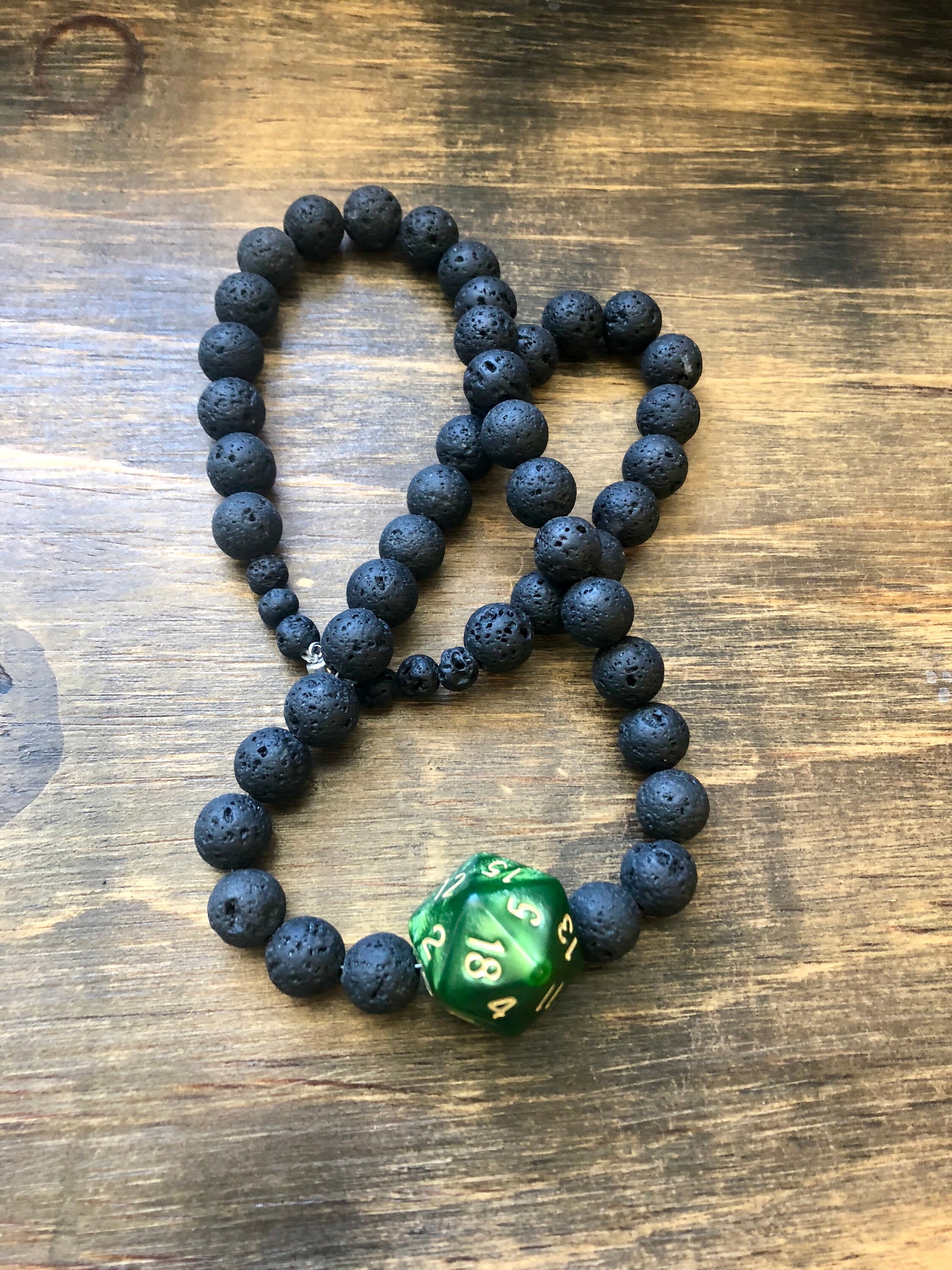 DnD Necklace DnD D20 MTG Lava Rock Beads & Sterling | Etsy
