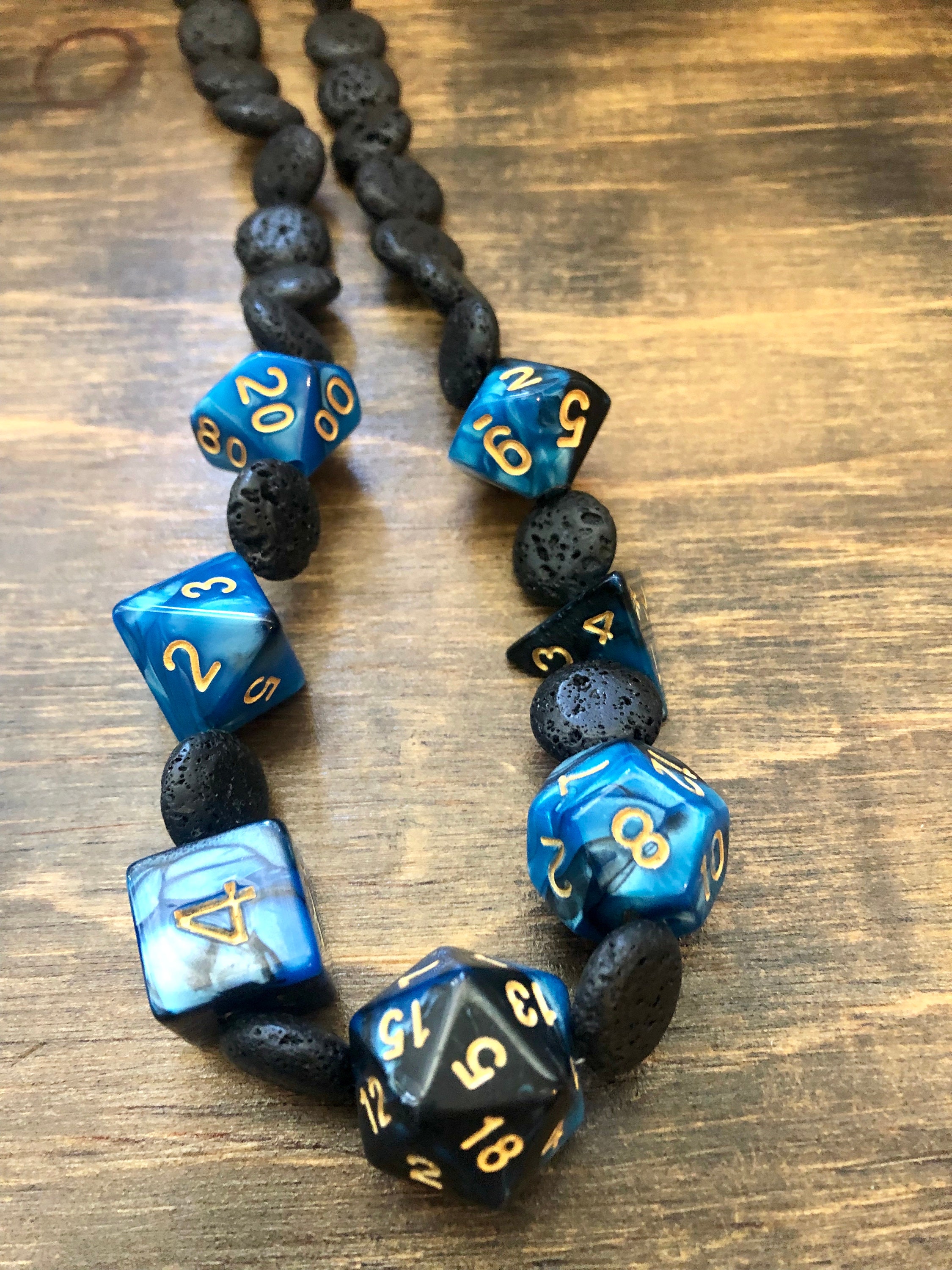 Dnd Necklace, 18.5", Dnd, D20, MTG, Lava Rock Beads & Sterling Silver ...