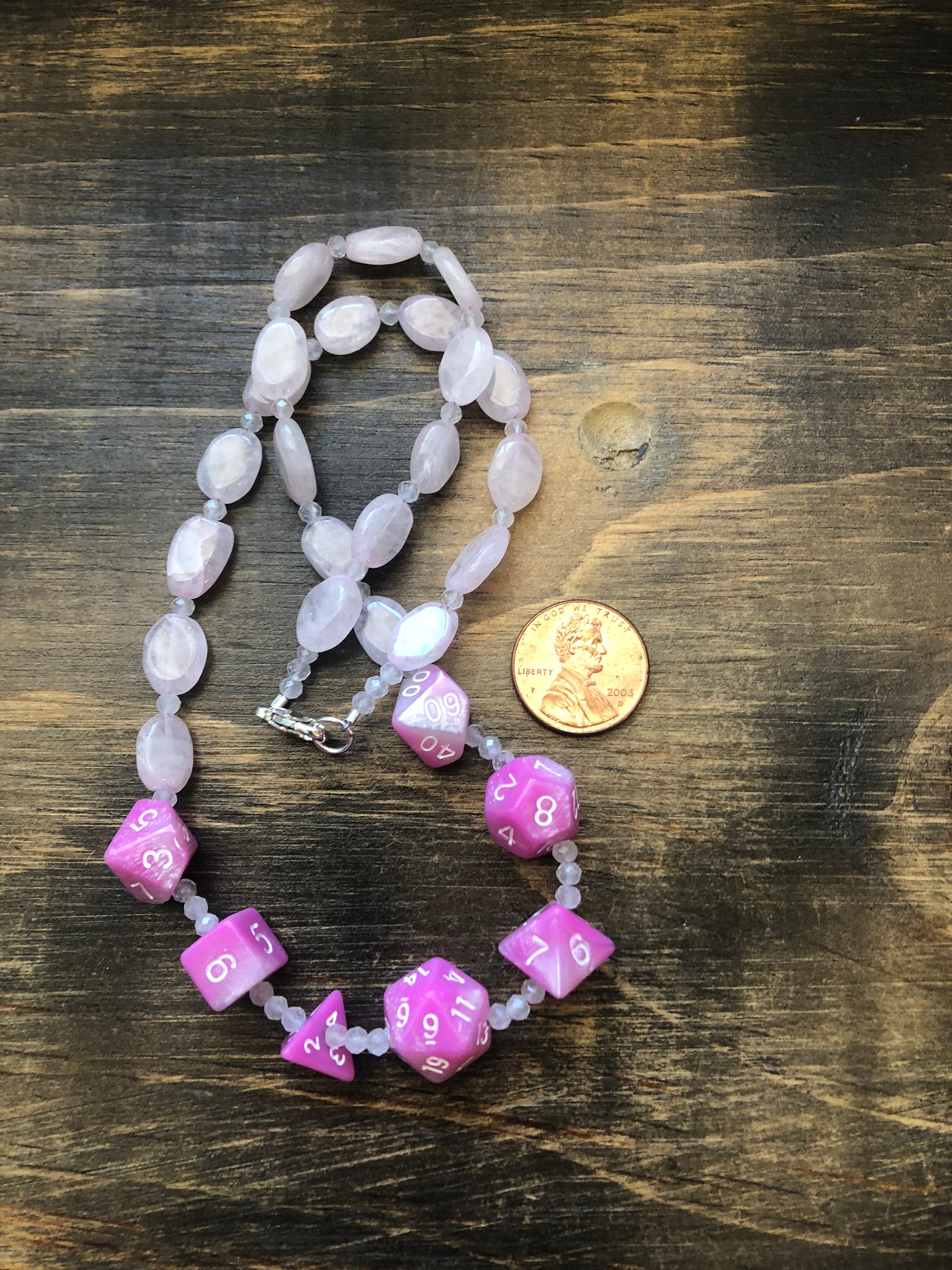DnD Necklace Caduceus Rose Quartz and Sterling Silver | Etsy