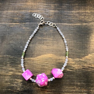 Dice Bracelet, Caduceus, Dnd, D20, MTG, Rose Quartz & Peridot, Sterling ...