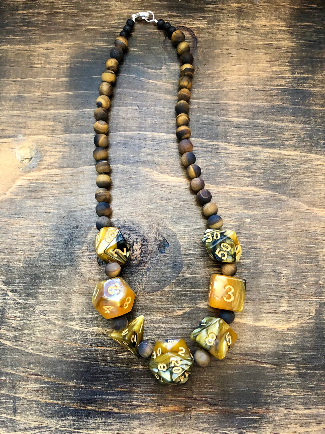 Dungeons and Dragons Necklace, Dnd, Tigers Eye Beads, Sterling Silver ...
